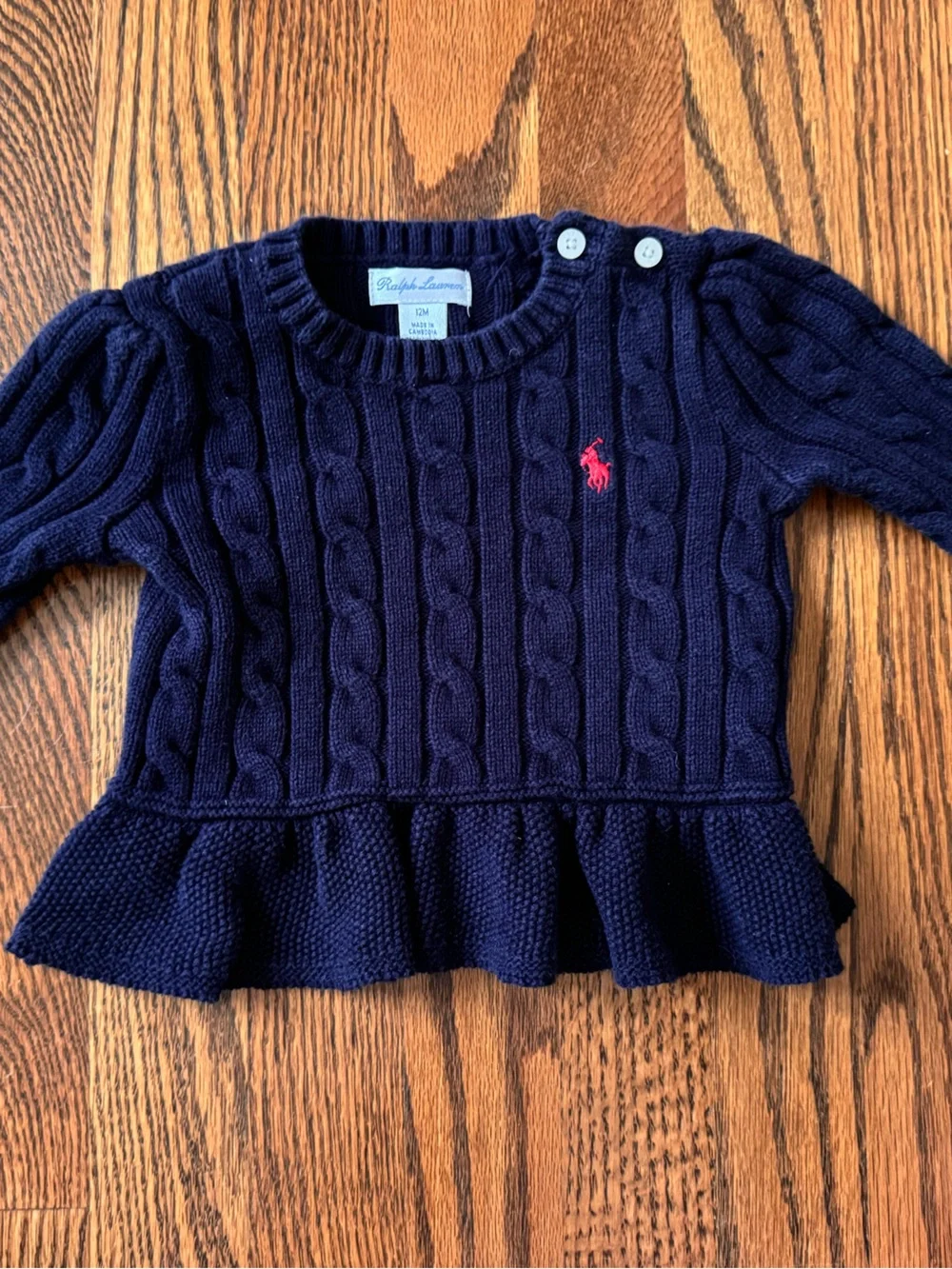 Shirts & Tops | Ralph Lauren Navy Cable Knit Peplum Sweater 12m Classic ...